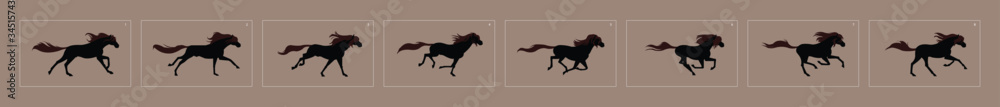 Horse Run cycle for animation. animal sprite sheet run cycle for ...