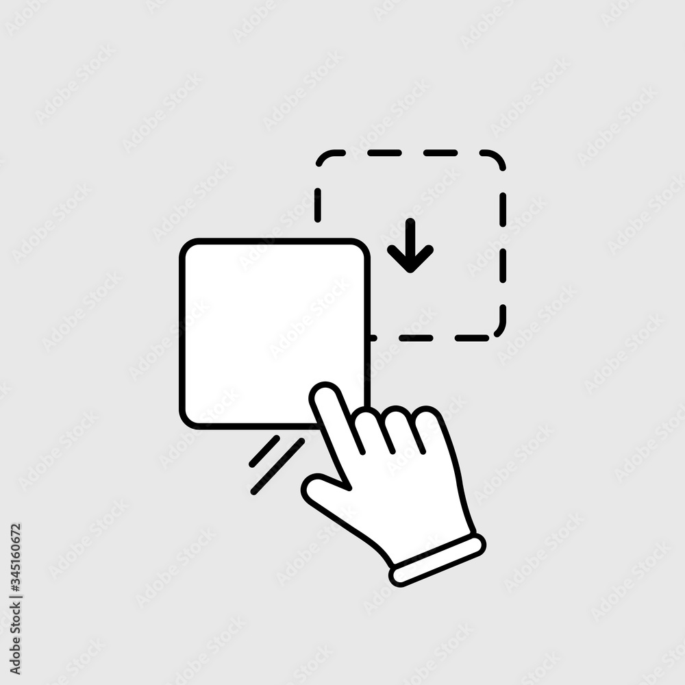 Drag and drop image, photo, picture icon with hand on isolated ...