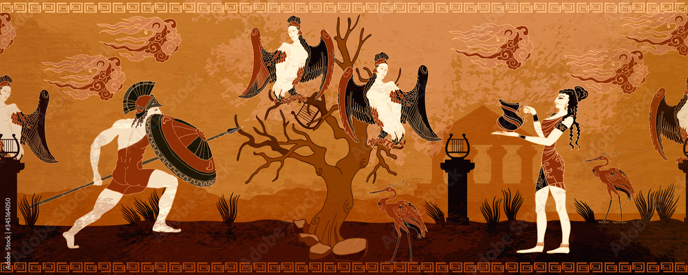 Ancient Greece. Black figure pottery style. History and culture scene ...