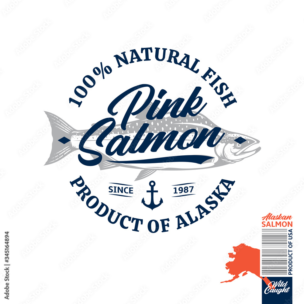 Vector pink salmon logo on a white background. Salmon label with sample ...