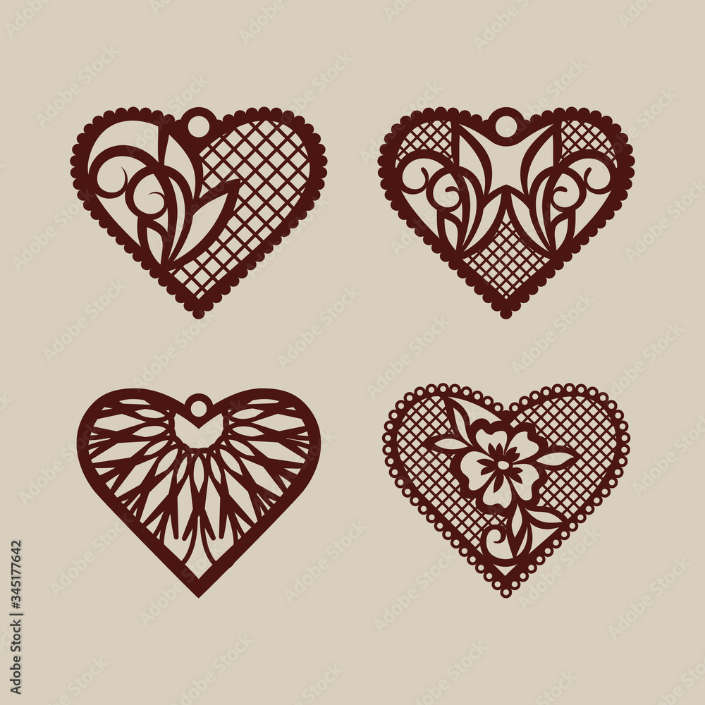 Set stencil lacy hearts with carved openwork pattern. Template for ...