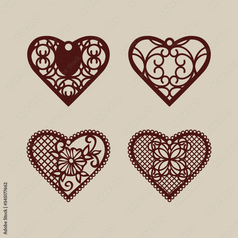 Set stencil lacy hearts with carved openwork pattern. Template for ...