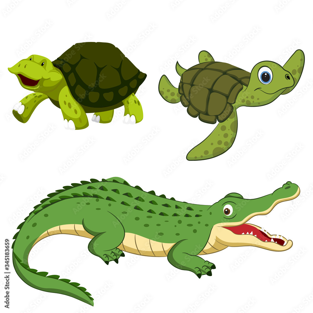 Hand-drawn cute cartoon reptiles. Vector illustration. Stock Vector ...