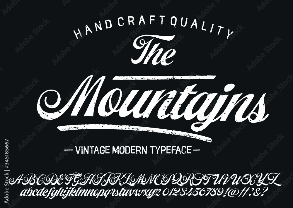 " The Mountains". Vintage Brush Script Modern Alphabet. Retro Typeface ...
