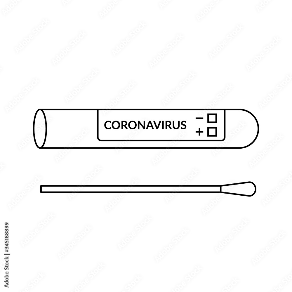 Coronavirus swab in test tube line icon. Blank test sample for Covid 19 ...
