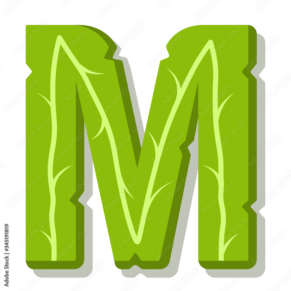 Letter M, green leaves summer vector alphabet. The simple logo of ...