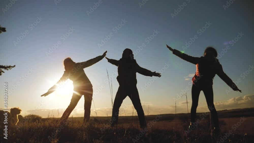 happy family teamwork silhouette hands on hand show flying freedom on ...