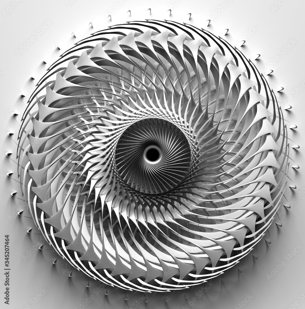3d render of abstract black and white monochrome art of surreal 3d ...