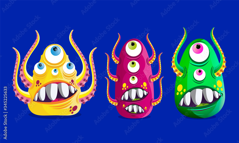 collection of monsters ,Set of cute kind smiling animated monsters ...