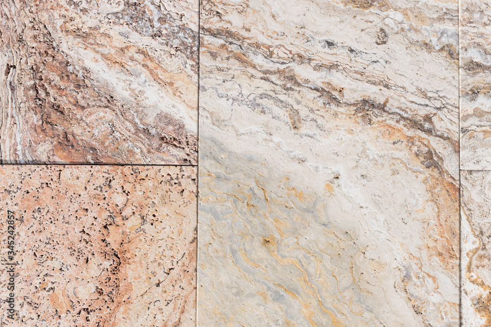 Natural beige travertine decorative facing tiles, slabs. Facade ...