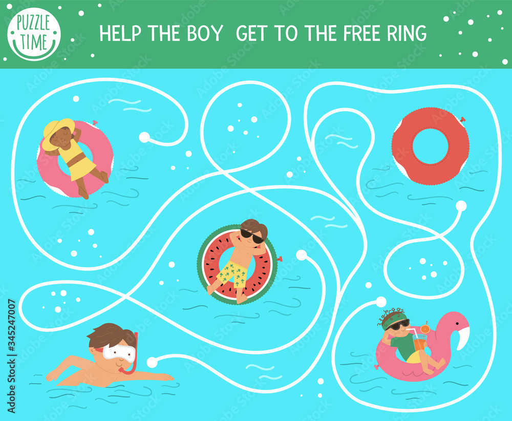 Summer maze for children. Preschool beach holidays activity. Funny ...