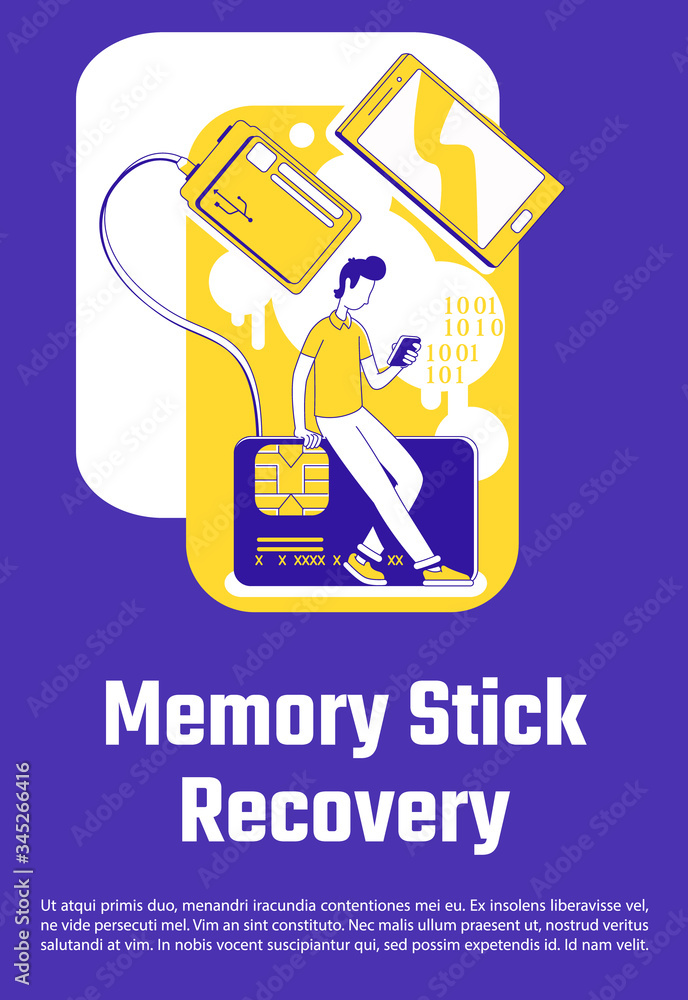 Memory stick recovery poster flat silhouette vector template. Mobile ...