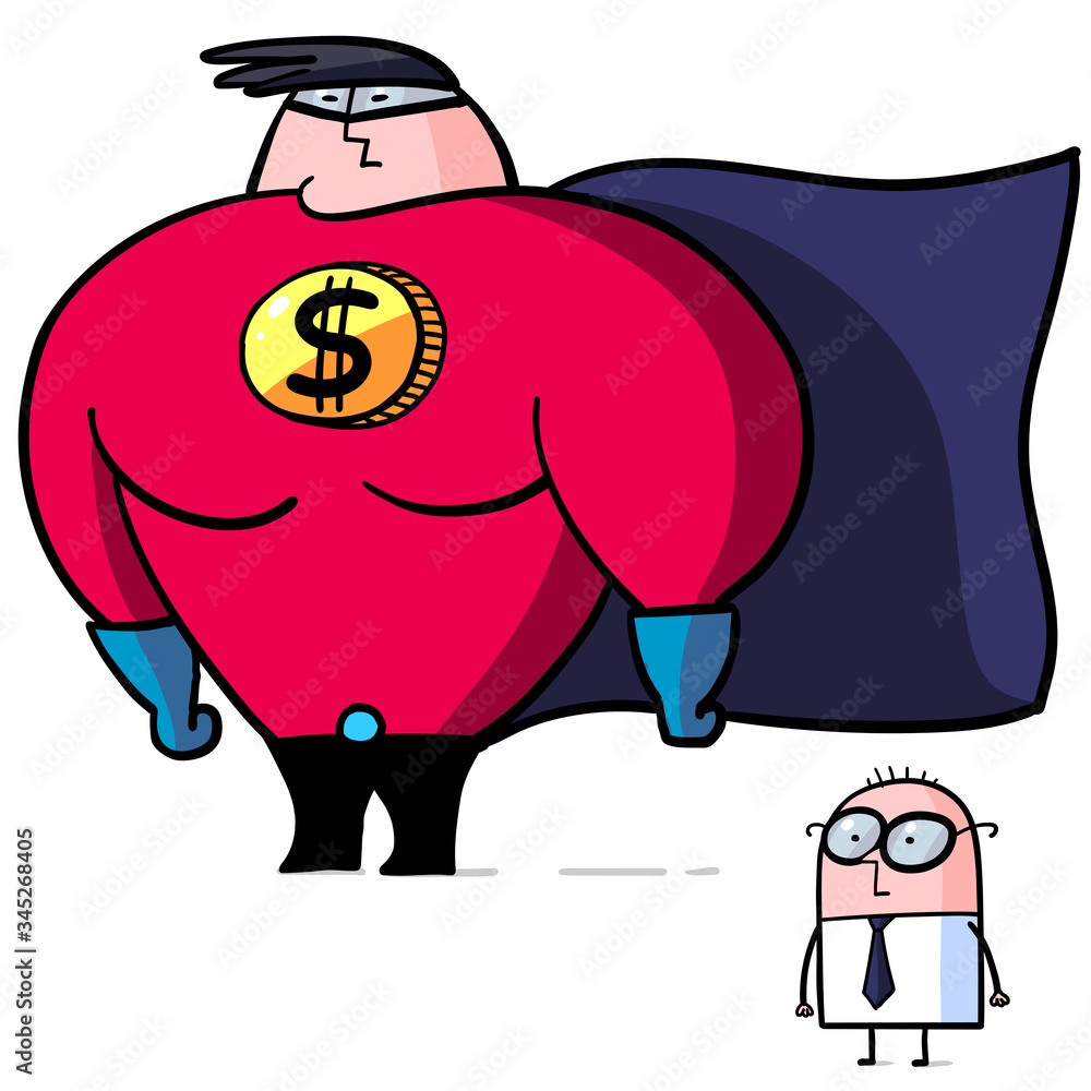 Stockillustratie Super dollar hero. Funny cartoon illustration of a ...