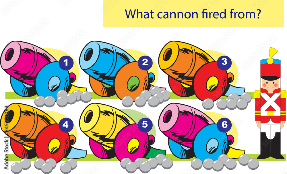 In the vector illustration, a puzzle with several toy cannon and cores ...