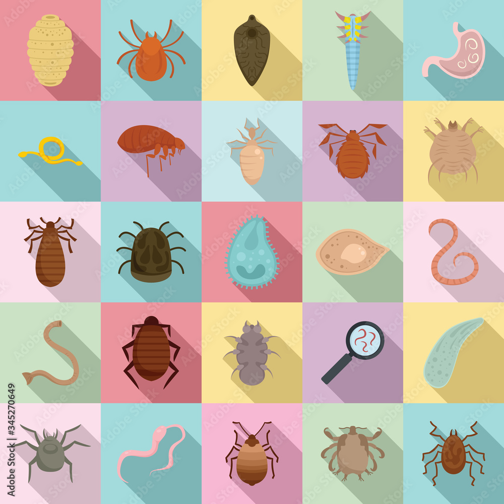 Parasite icons set. Flat set of parasite vector icons for web design ...
