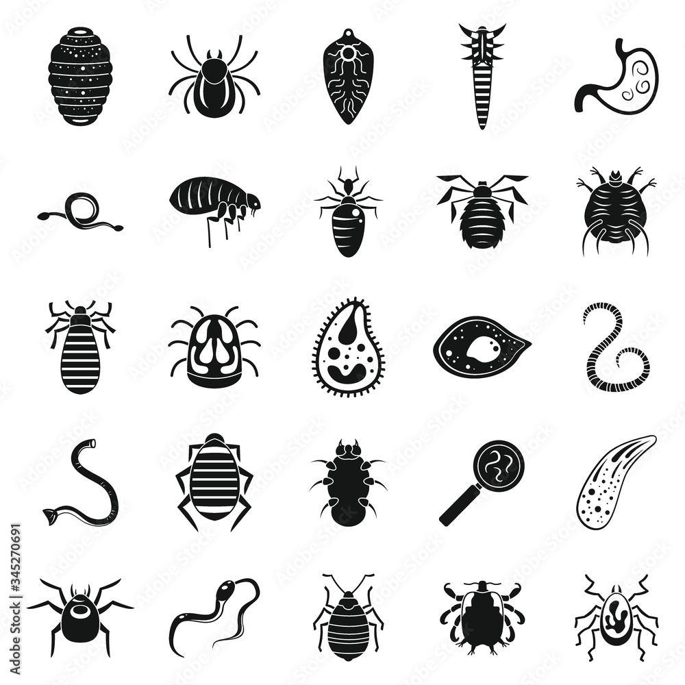 Parasite bug icons set. Simple set of parasite bug vector icons for web ...
