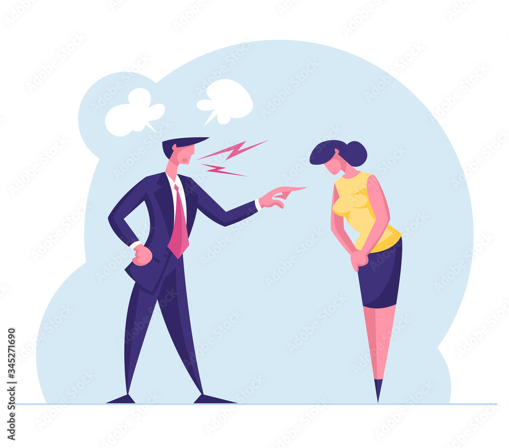 Angry Furious Boss Characters Scolding and Rebuking Incompetent Female ...
