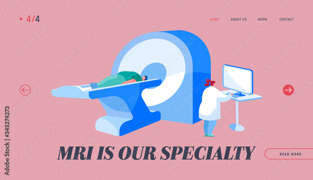 Health Care Check Up Scanning Landing Page Template. Doctor Character ...