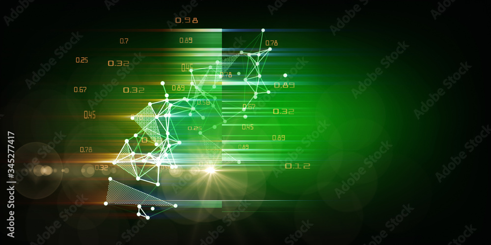 Abstract futuristic data concept in light grid connected particles and ...