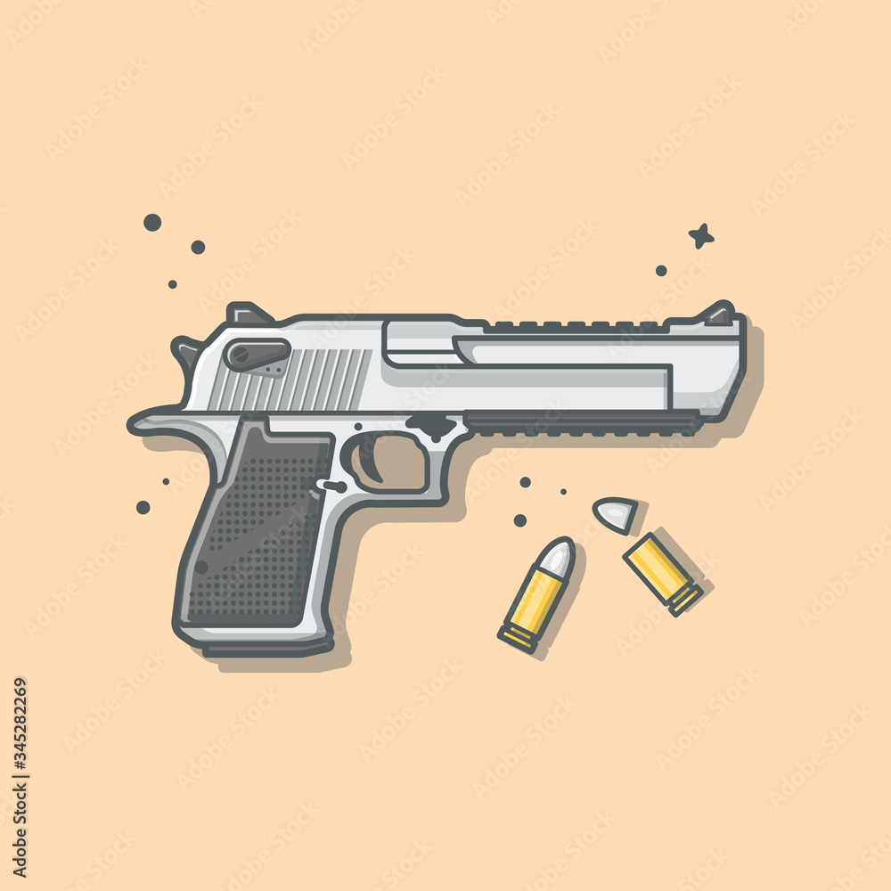 Pistol Gun with Bullets Vector Illustration. Haeadshot. Weapon Icon ...