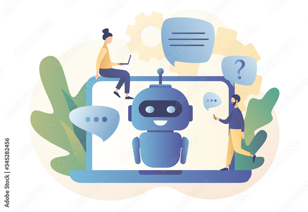 Chatbot Ai Robot Assistant Online Customer Support Tiny People Chatting With Chatbot In