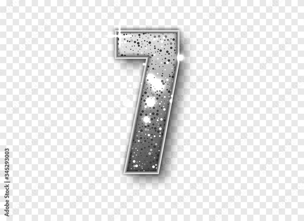 Silver Glitter number seven. Vector realistick shining silver number 7 ...