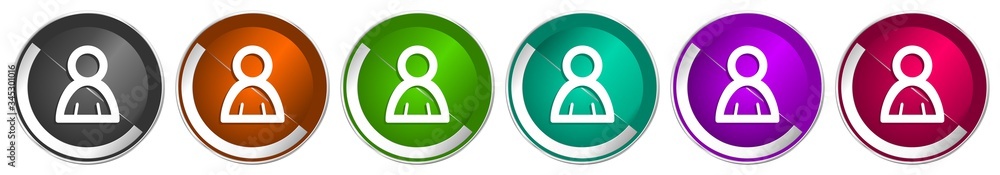 Person icon set, human, man silver metallic chrome border vector web ...