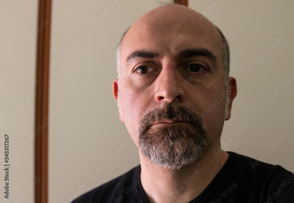 Portrait of a Caucasian man who wore the protective mask to defend ...