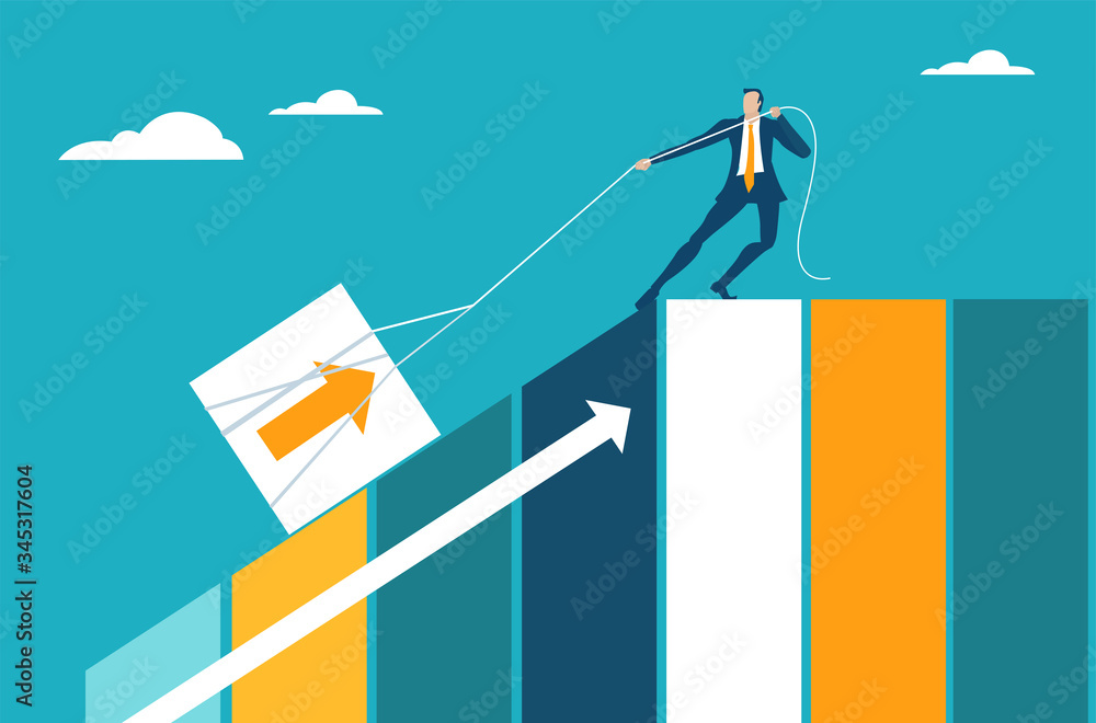 Businessman pulling up the hill heavy cube. Illustration Symbolising ...