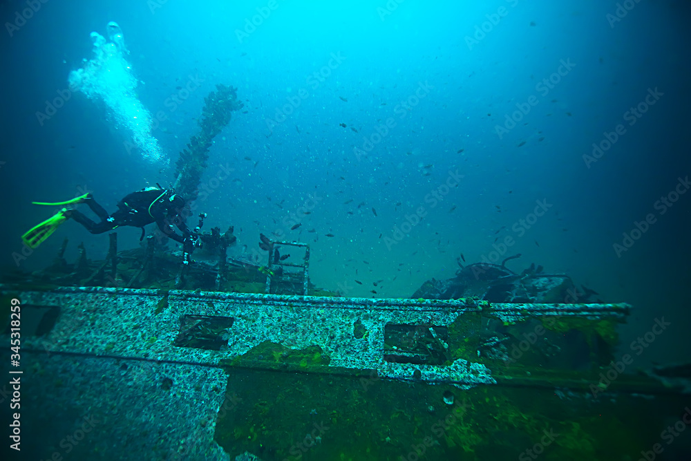 sunken plane diving, plane crash, incident, search under water, crash ...