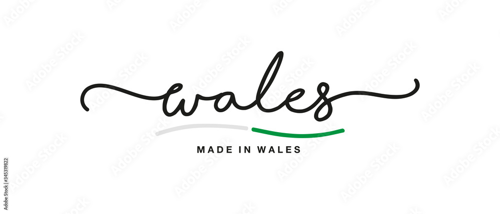 Made in Wales handwritten calligraphic lettering logo sticker flag ...