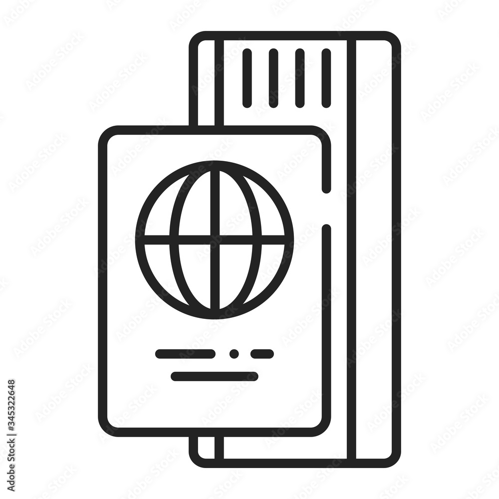 Passport with ticket black line icon. Travel document with a boarding ...