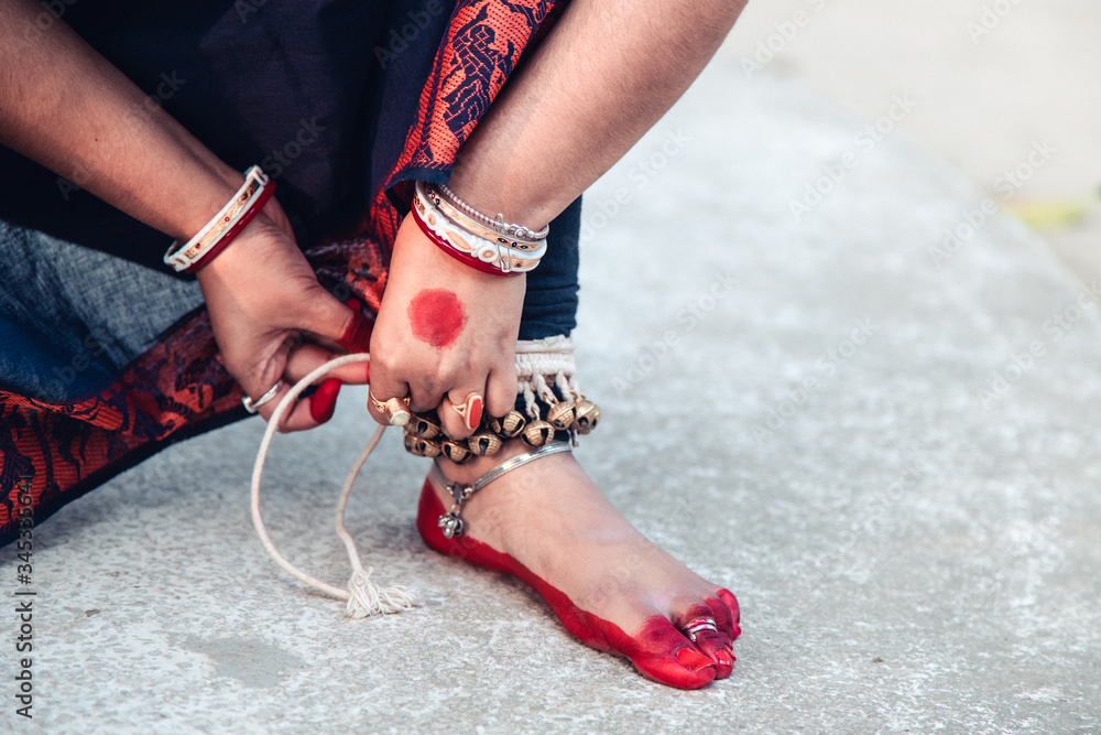 dance form indian classical feet with ghungru. close up, copy space ...