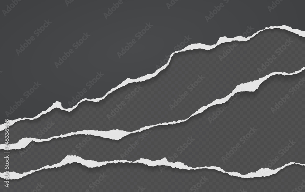 Torn, ripped pieces of horizontal black and white paper with soft ...