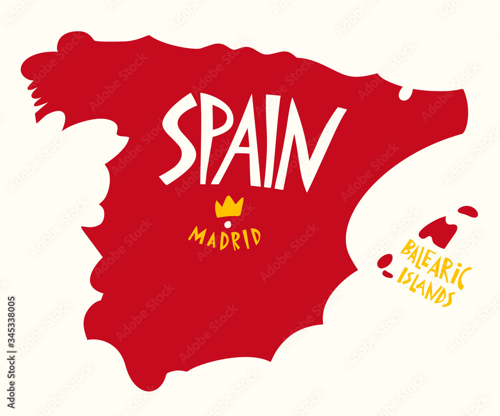 Vector hand drawn stylized map of Spain. Travel illustration of Spain ...