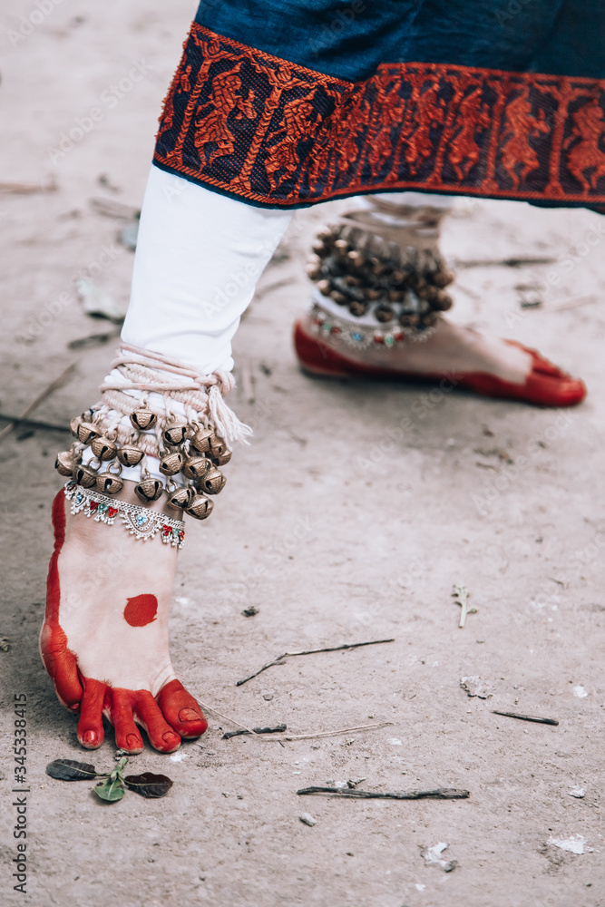 dance form indian classical feet with ghungru. close up, copy space ...