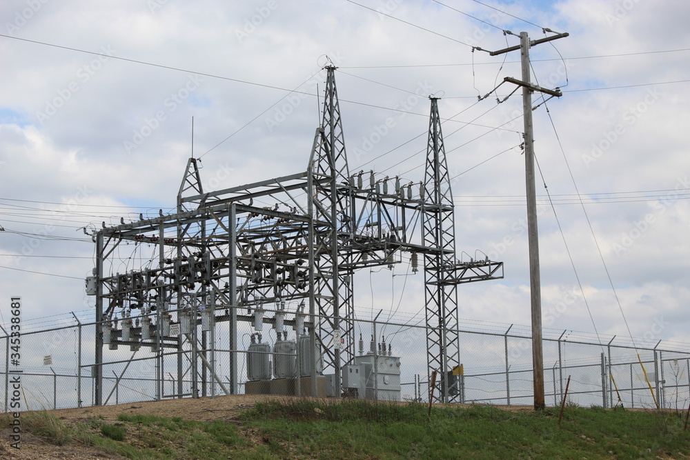 Electrical relay station high voltage with high wire fence Stock Photo ...