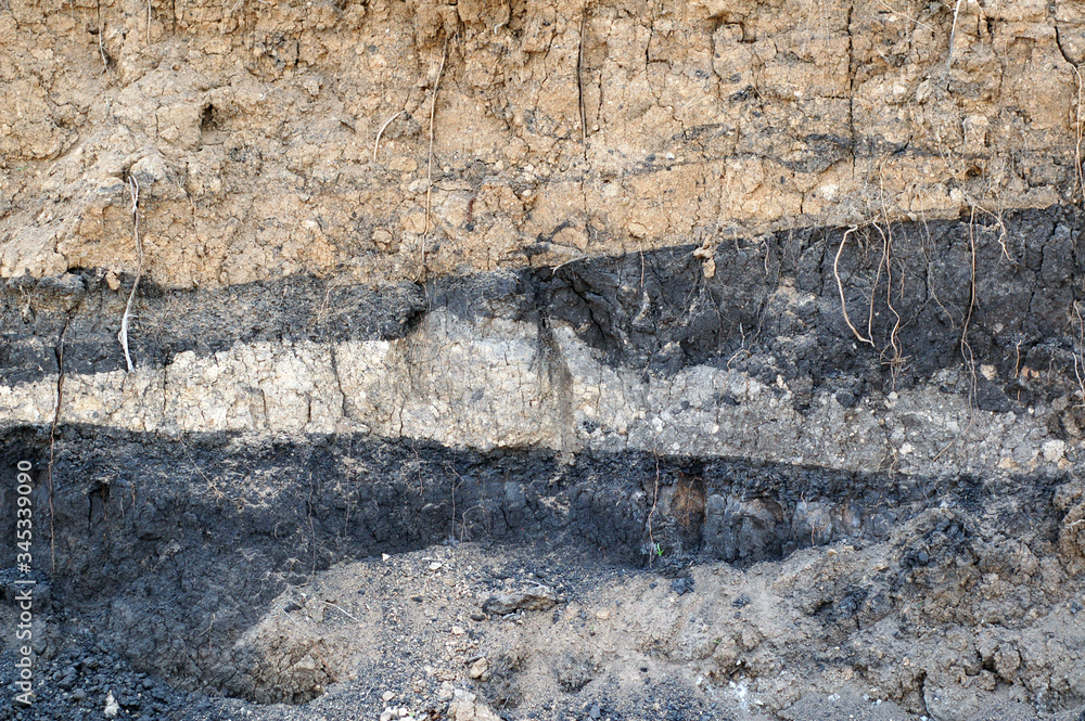 Texture. Layers of soil. Excavation pit. Geological exploration. Stock ...