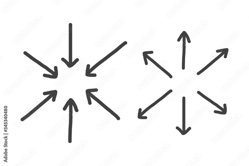 arrows Hand drawn doodle. zoom in out direction mark. Handmade sketch ...