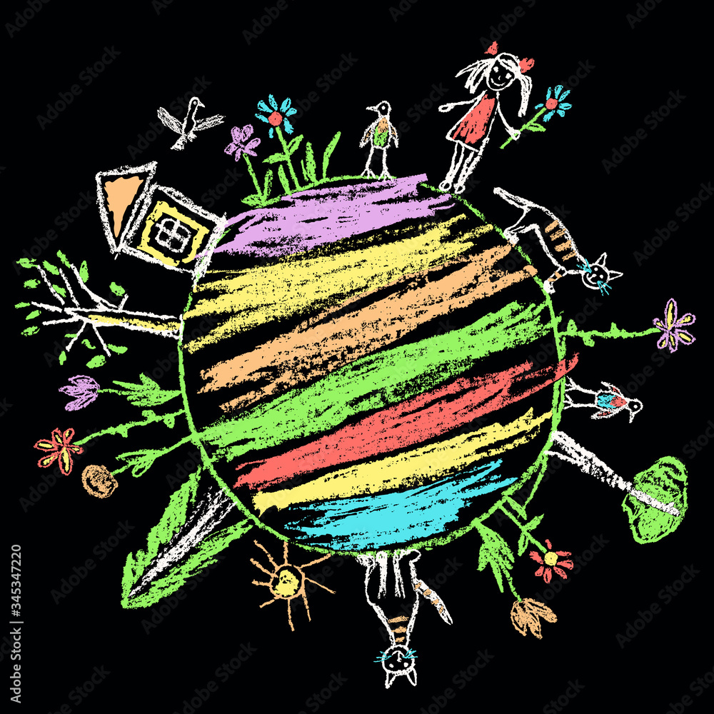 Earth day eco friendly. Like kids hand drawn doodle colorful vector art ...