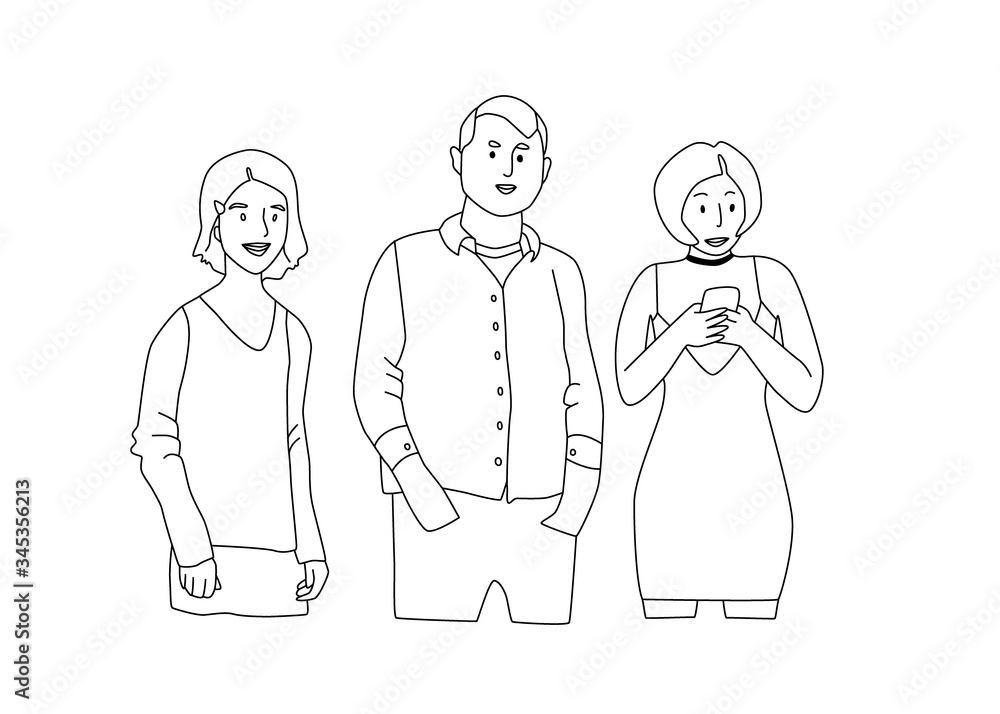 Line drawing group of people. Family, friends hand drawn characters ...