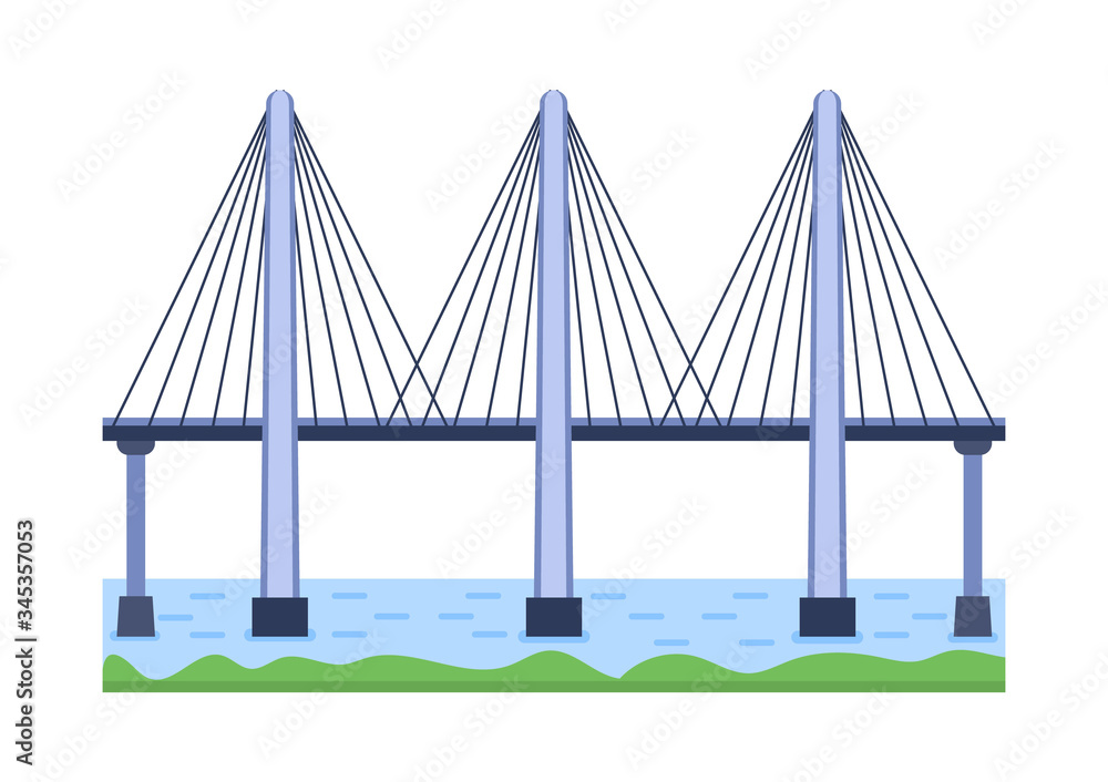 Bridge vector illustration. City architecture element with cables ...