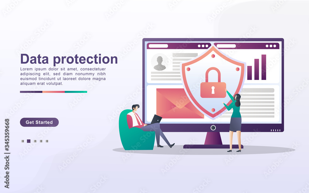 Data protection concept. People secure data management and protect data ...