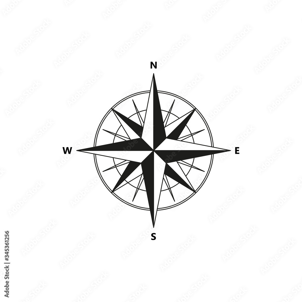 Vector compass flat icon with with North, South, East and West ...