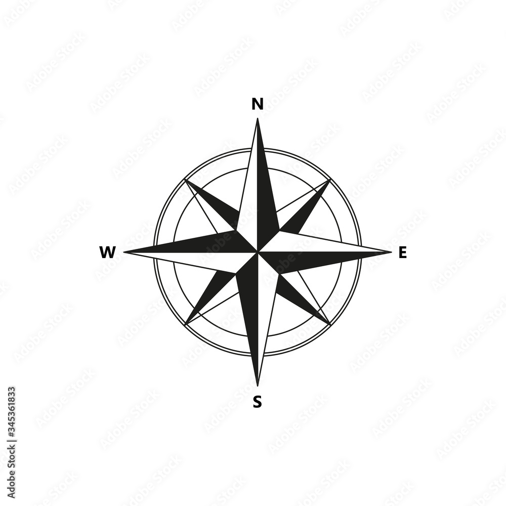 Vector compass flat icon with with North, South, East and West ...