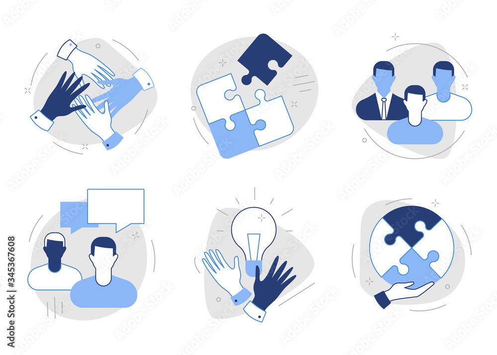 Simple Set of Blue Icons For Team Work Process as well as Problem ...