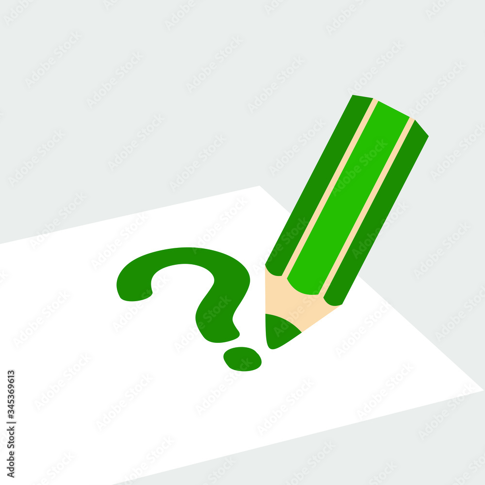 green pencil draws a question mark on a piece of paper Stock Vector ...