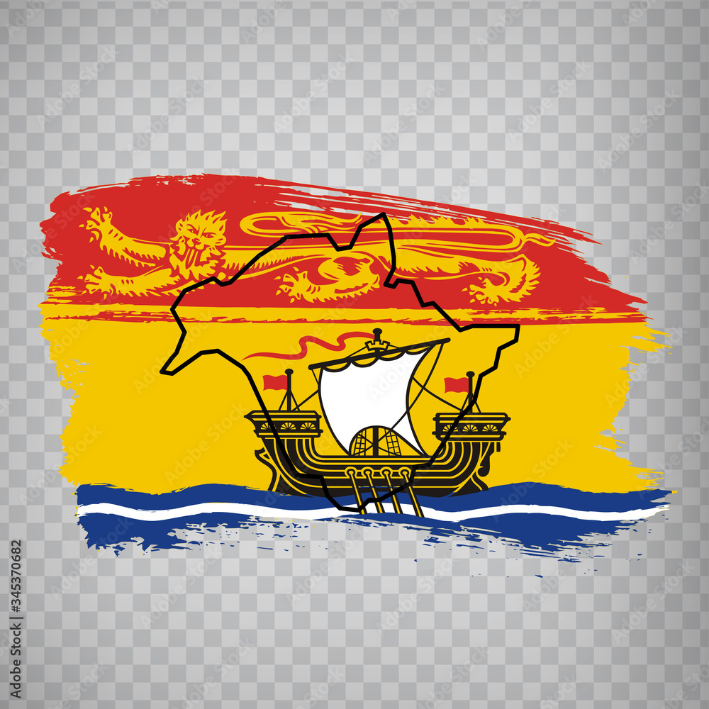 Flag of New Brunswick from brush strokes. Blank map of New Brunswick ...