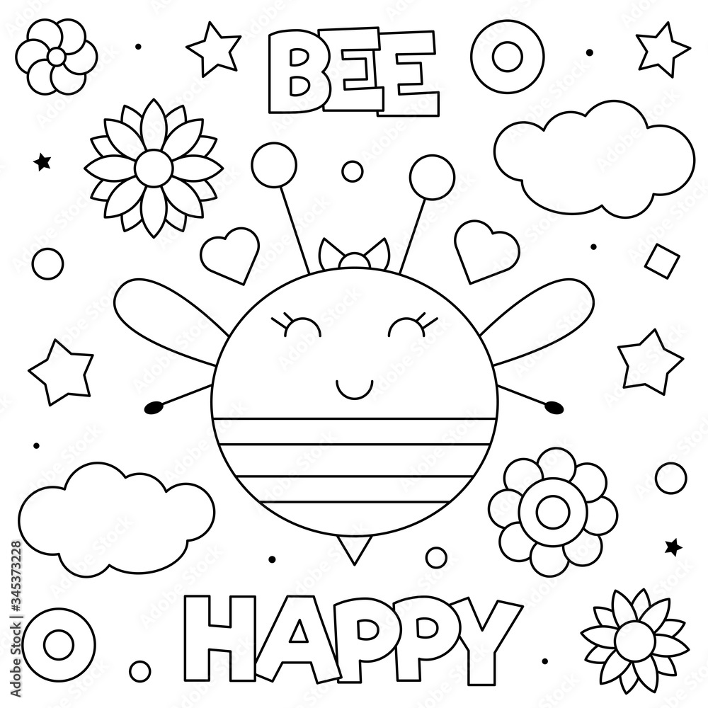 Bee happy. Coloring page. Vector illustration of a bee. Stock Vector ...
