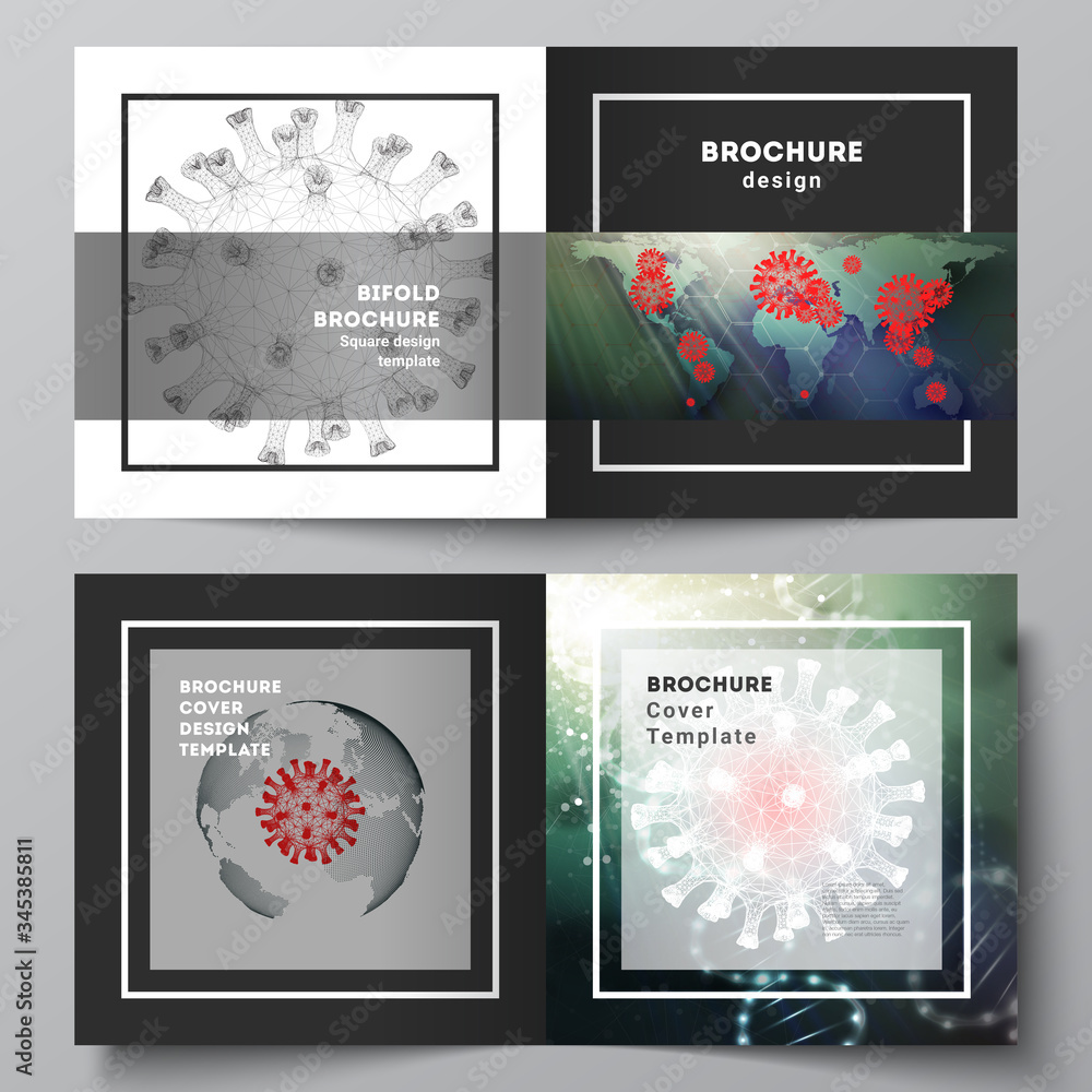 Vector layout of two cover templates for square bifold brochure, flyer ... Vector layout of two cover templates for square bifold brochure, flyer ...